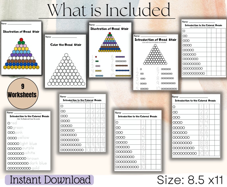 Montessori Color Bead Stair Worksheets : Introduction to the Colored ...