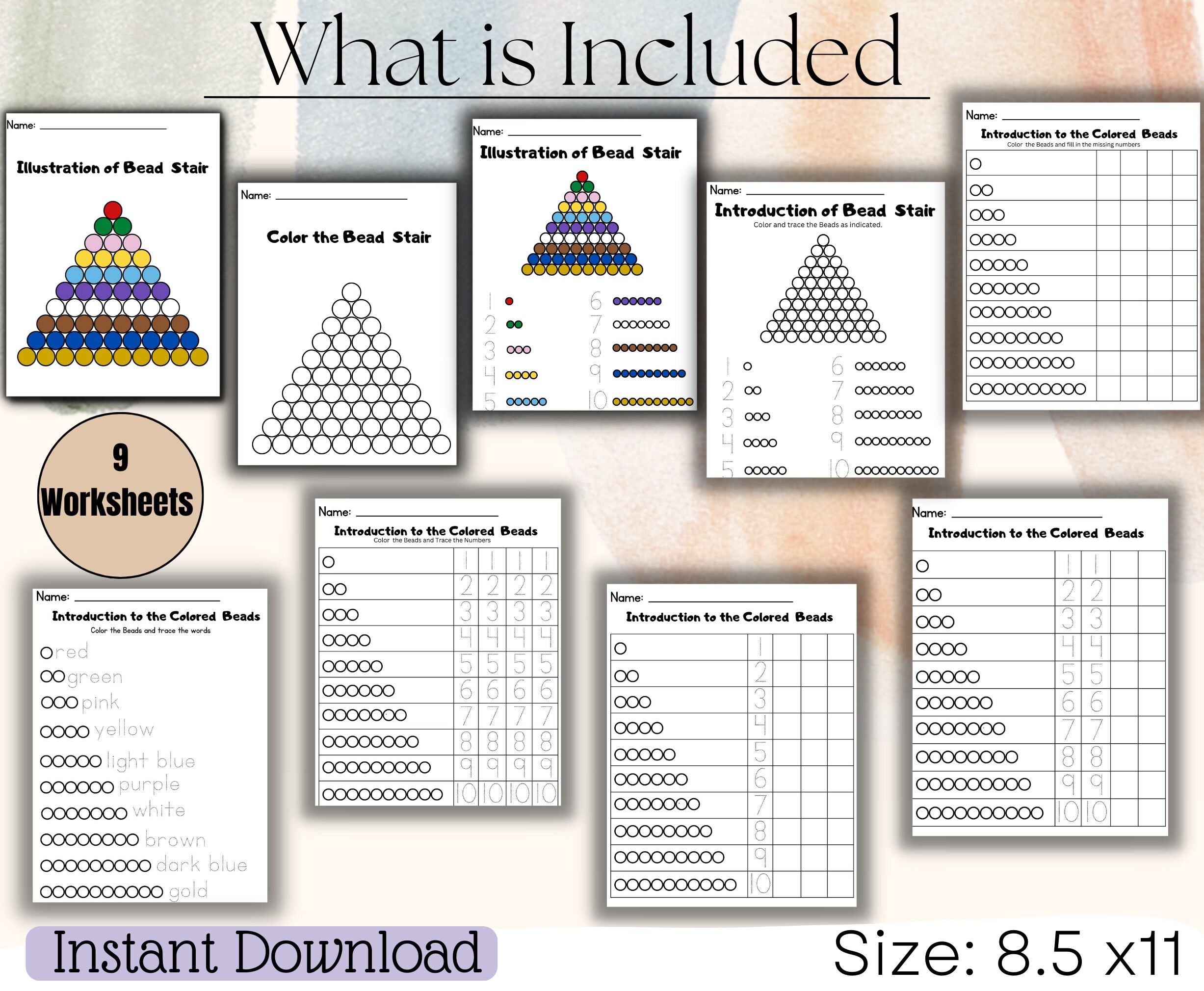 Montessori Color Bead Stair Worksheets : Introduction to the Colored ...