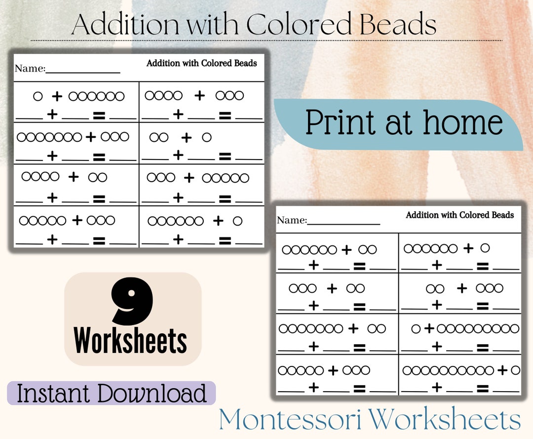 Montessori Worksheet : Addition With Colored Beads - Printable ...