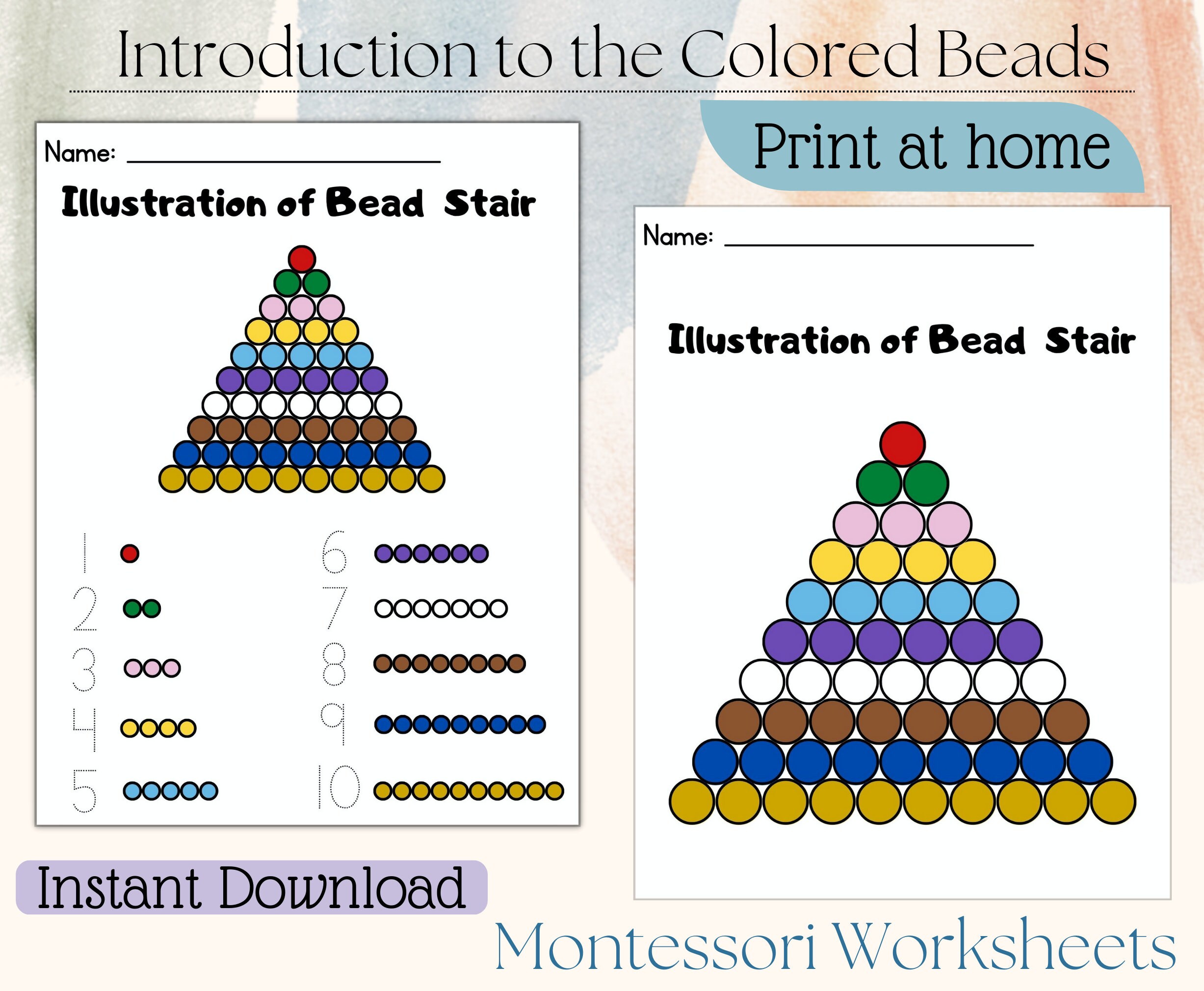 Montessori Color Bead Stair Worksheets : Introduction to the Colored ...