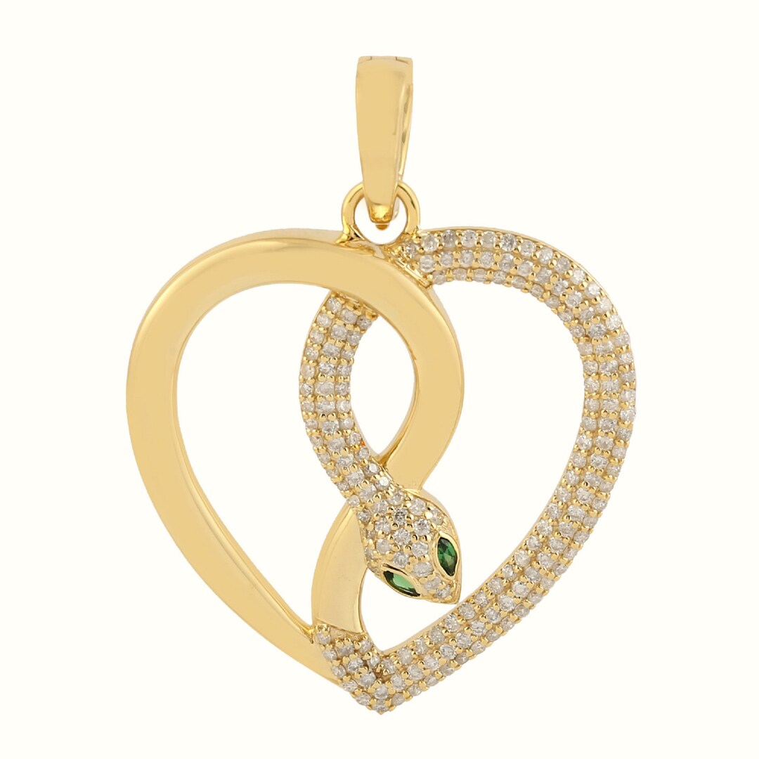 Designer 14k Yellow Gold Snake Pendant With Diamonds & Tsavorite Unique ...