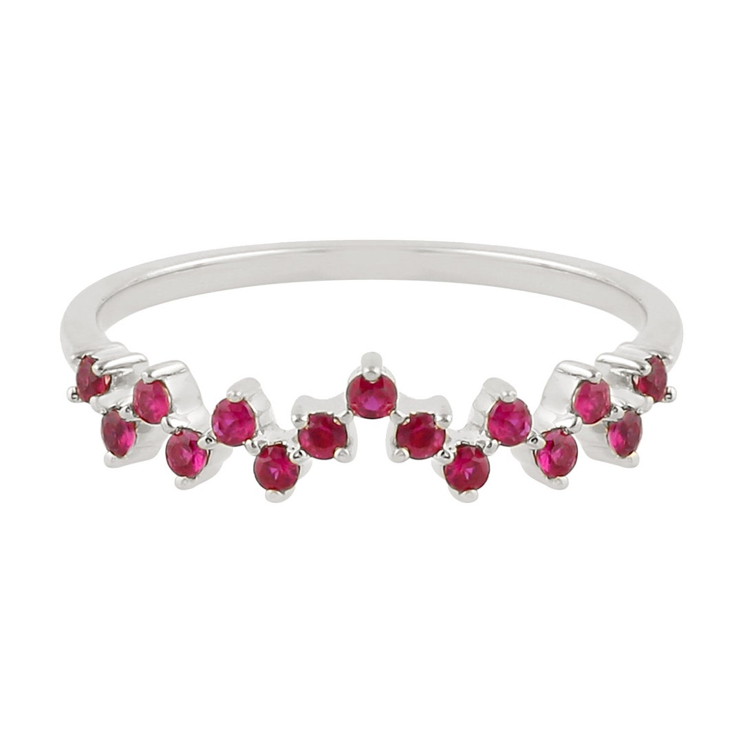 18k White/yellow/rose Gold in Ruby & Blue Sapphire Gemstone Zig Zag Band Ring Jewelry - Etsy