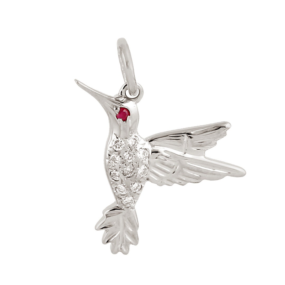 Hand Carved 18k White Gold Hummingbird Pendant: Ruby & Diamond - Etsy