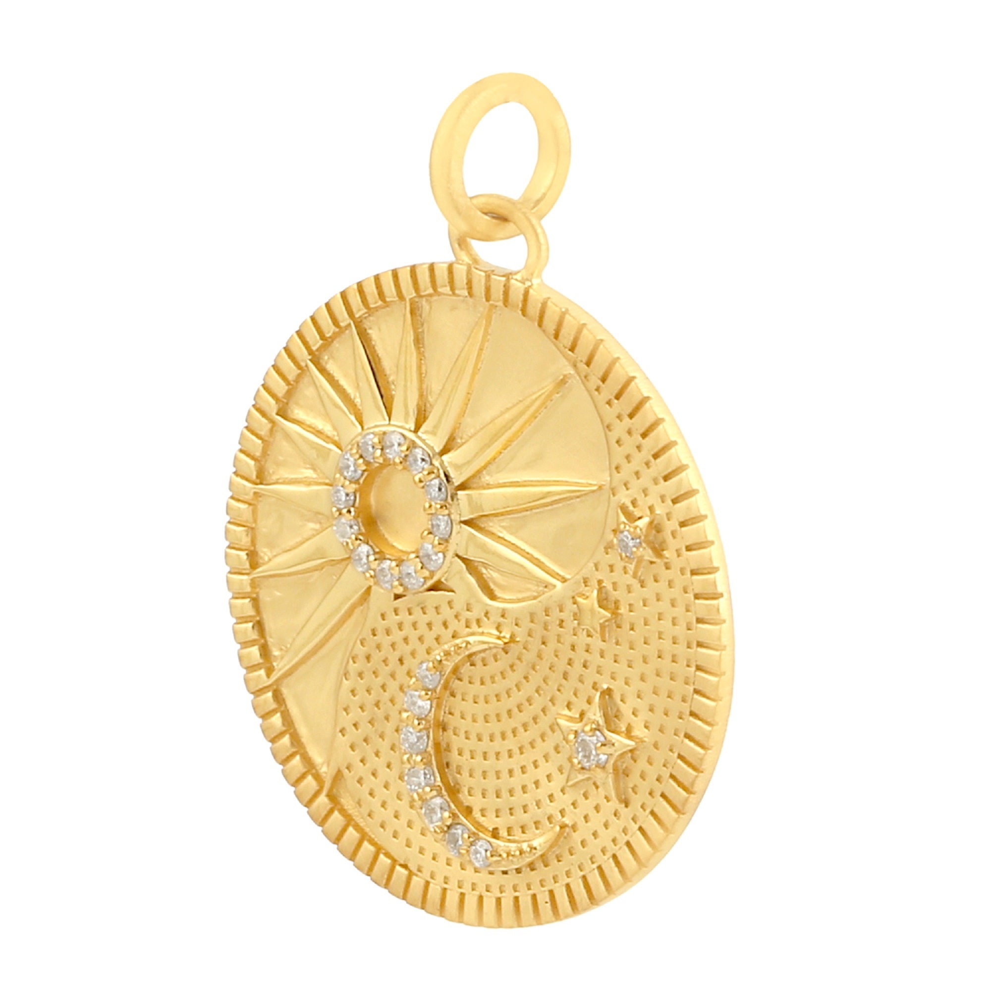 14K Yellow/rose Gold Diamond Sun Crescent Moon Dotted Star Micro Pave ...