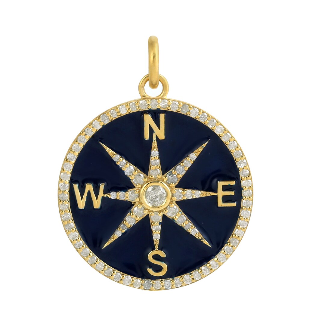 Personalized Enamel Letter Compass Charm, 14k Gold With Diamonds ...