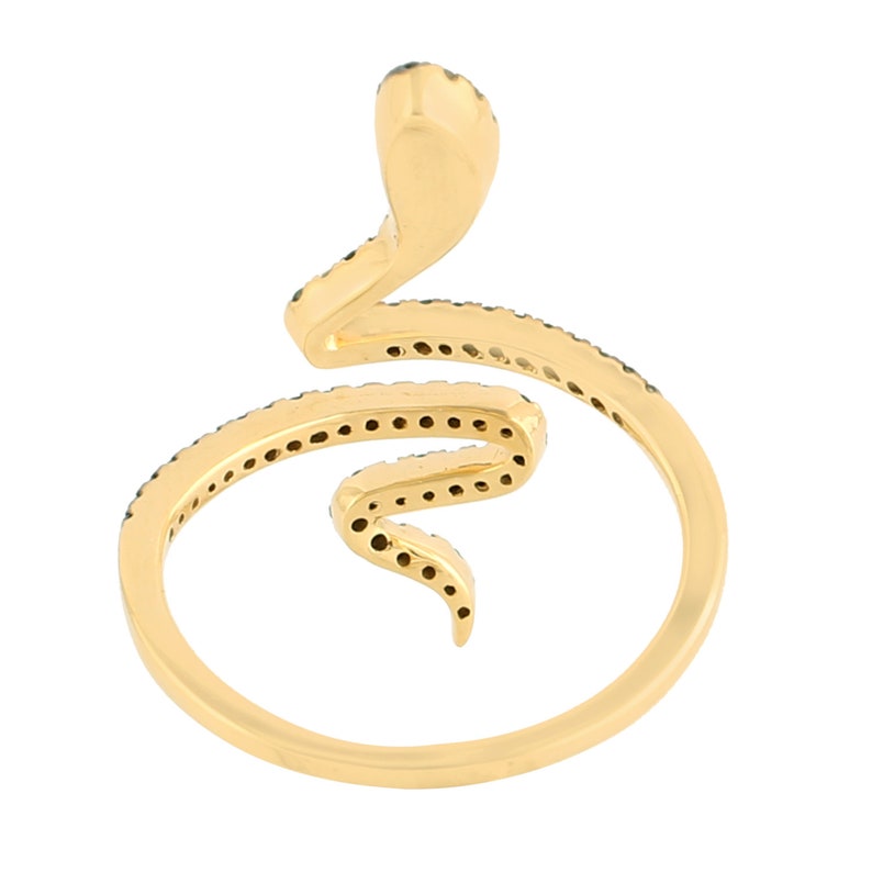 18k Yellow Gold Spiral Ring Black Diamond Snake Design Jewelry Unique ...