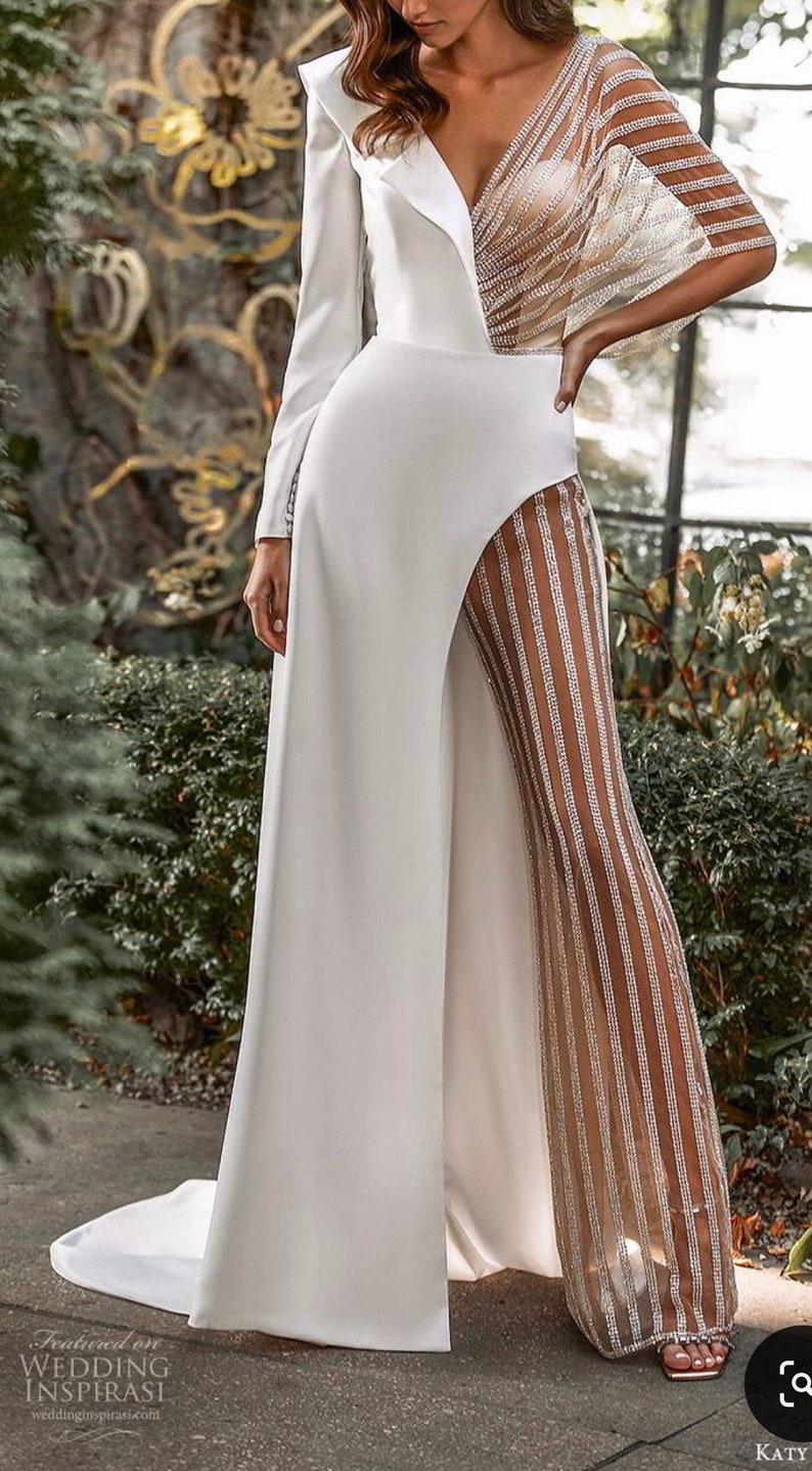 Custom Made Women Bridal Lace Prom Jumpsuit, Wedding Pantsuit , Ladies ...