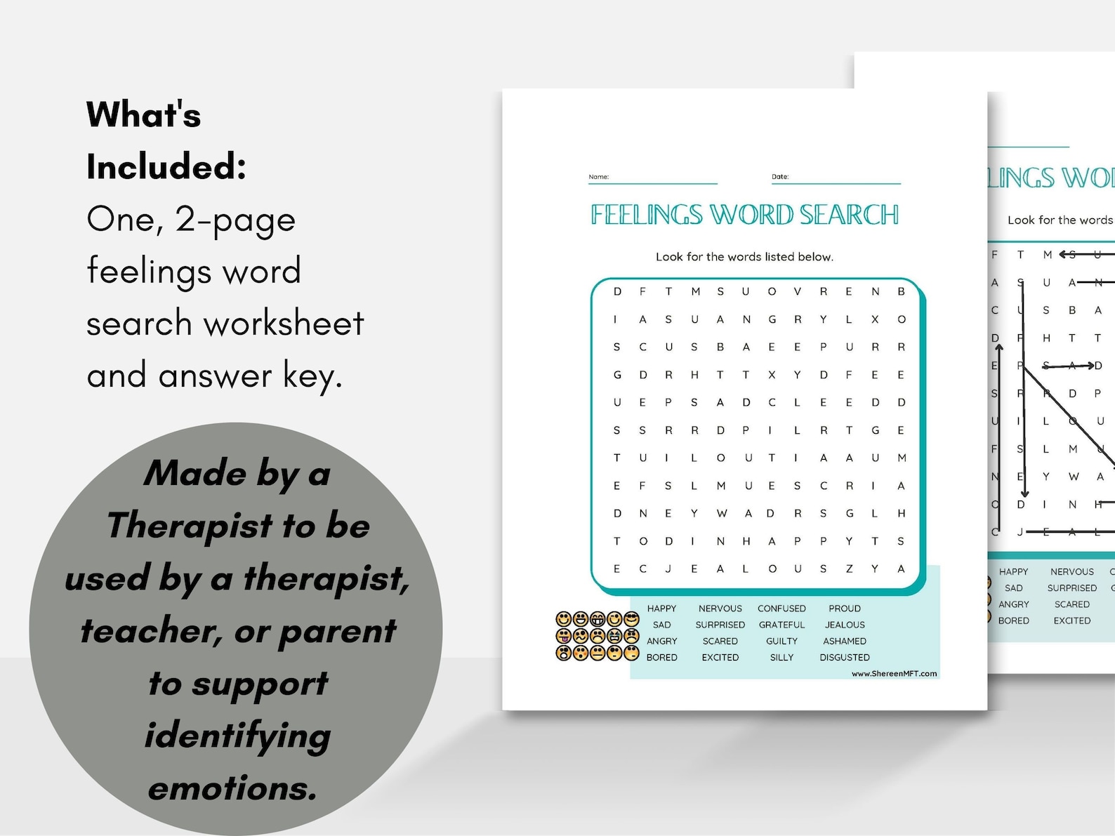 Feelings Word Search Printable Page With Solutions for Kids & Adults ...