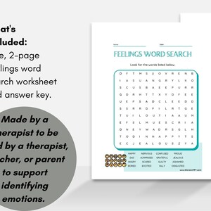Feelings Word Search Printable Page With Solutions for Kids & Adults ...