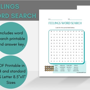 Feelings Word Search Printable Page With Solutions for Kids & Adults ...