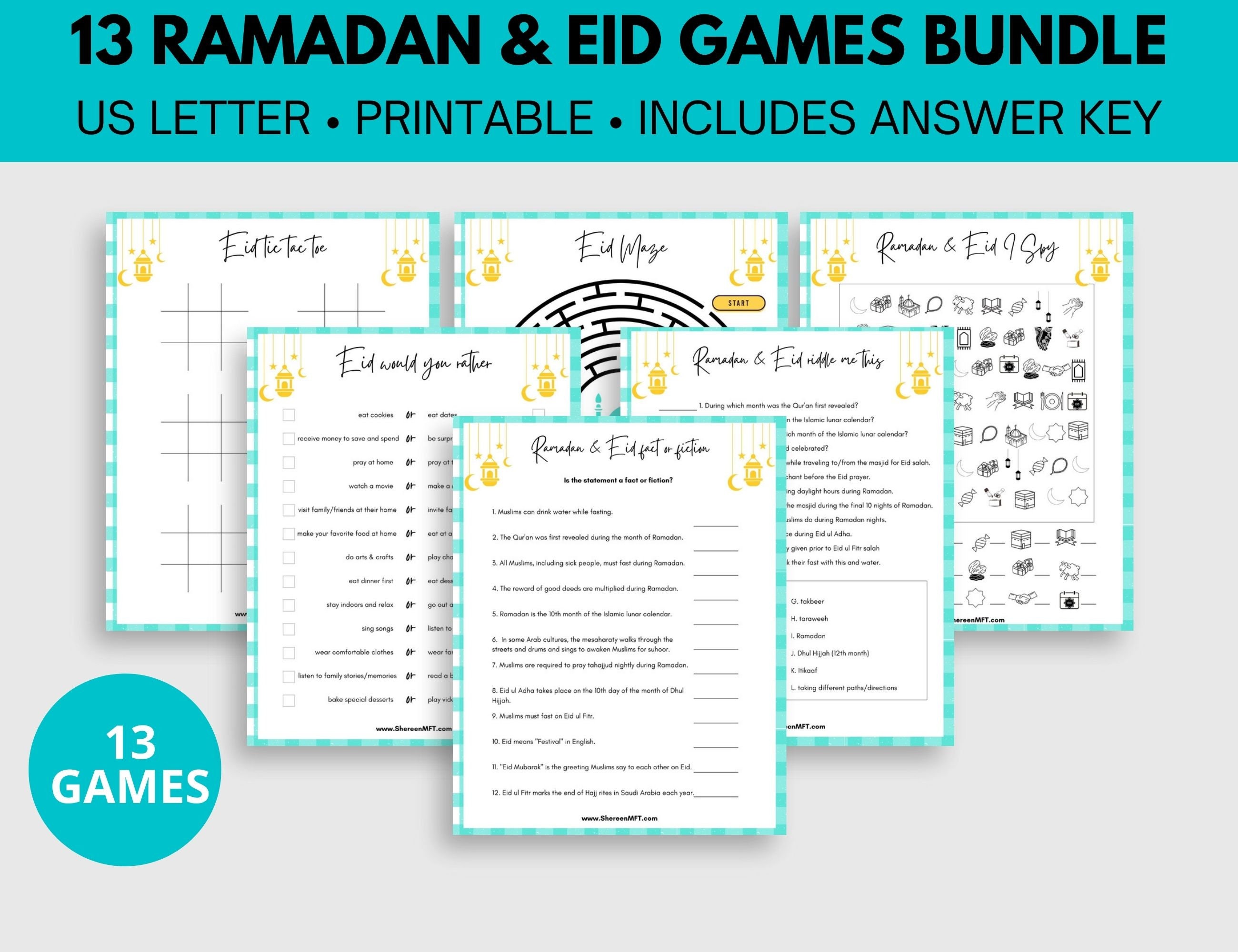 13 Printable Ramadan and Eid Day Games Bundle / Muslim Family Fun ...