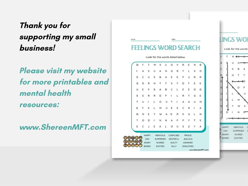 Feelings Word Search Printable Page With Solutions for Kids & Adults ...