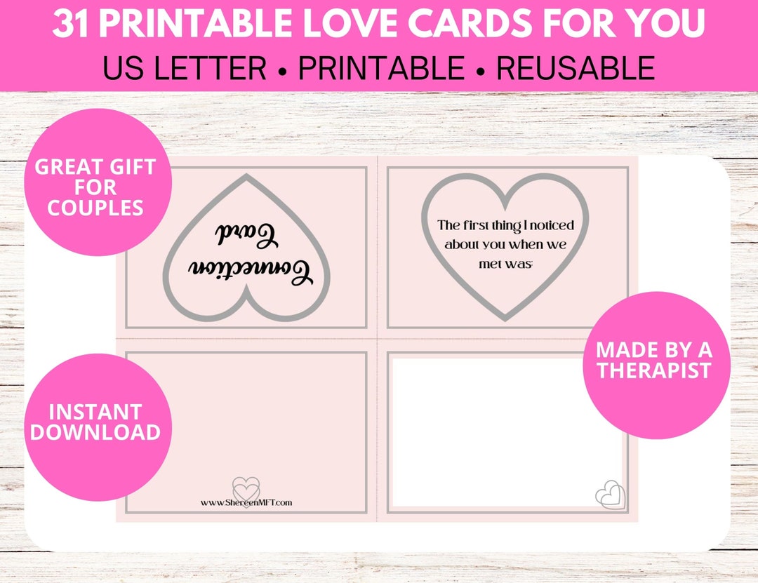 Printable Love Cards & Envelopes, Couples Romantic Valentines Day Gift ...