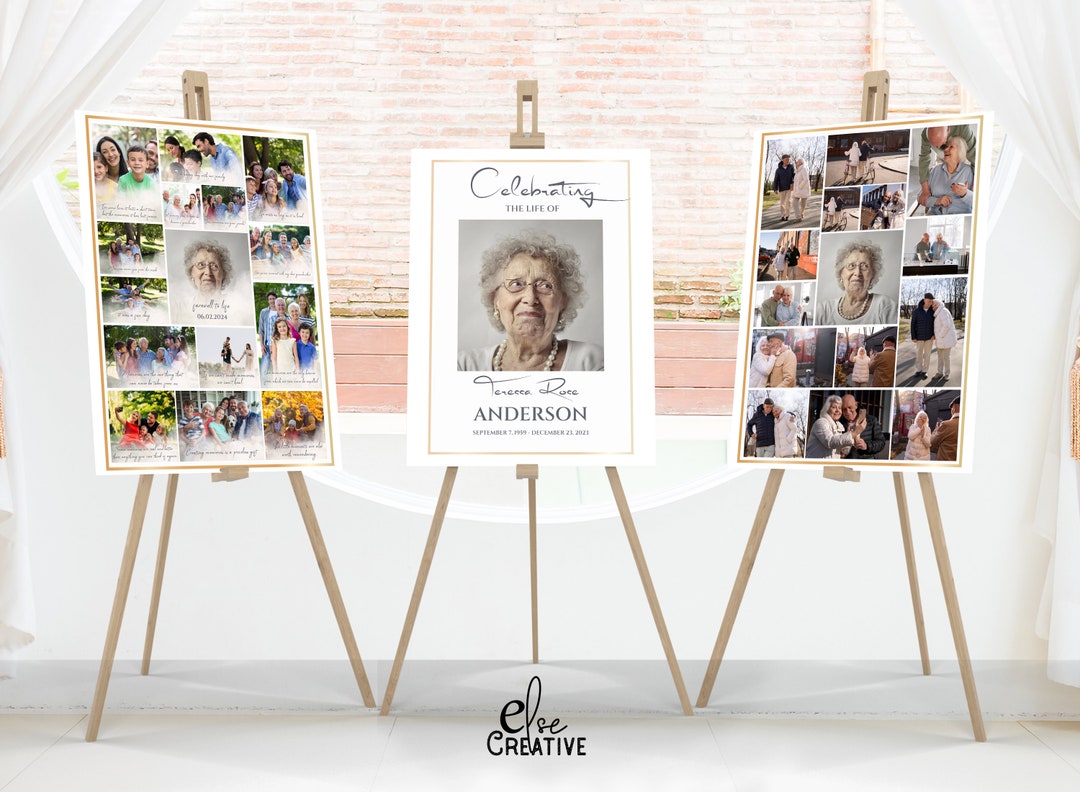 Funeral Photo Collage With Notes,funeral Welcome Sign Set Template ...