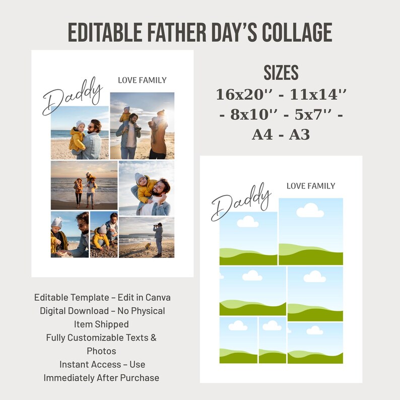 Father s Day Photo Collage Gift Minimalist Canva Template digital