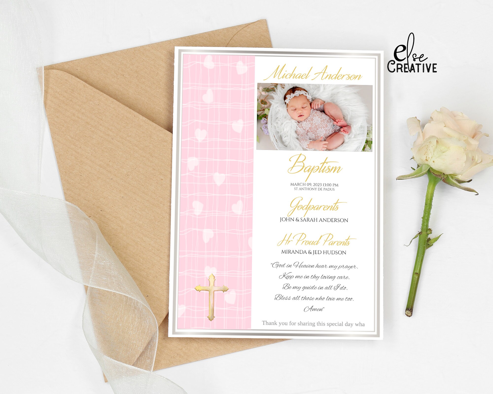 Rosary Cards, Baptism Invitation Template, Editable & Printable Instant ...