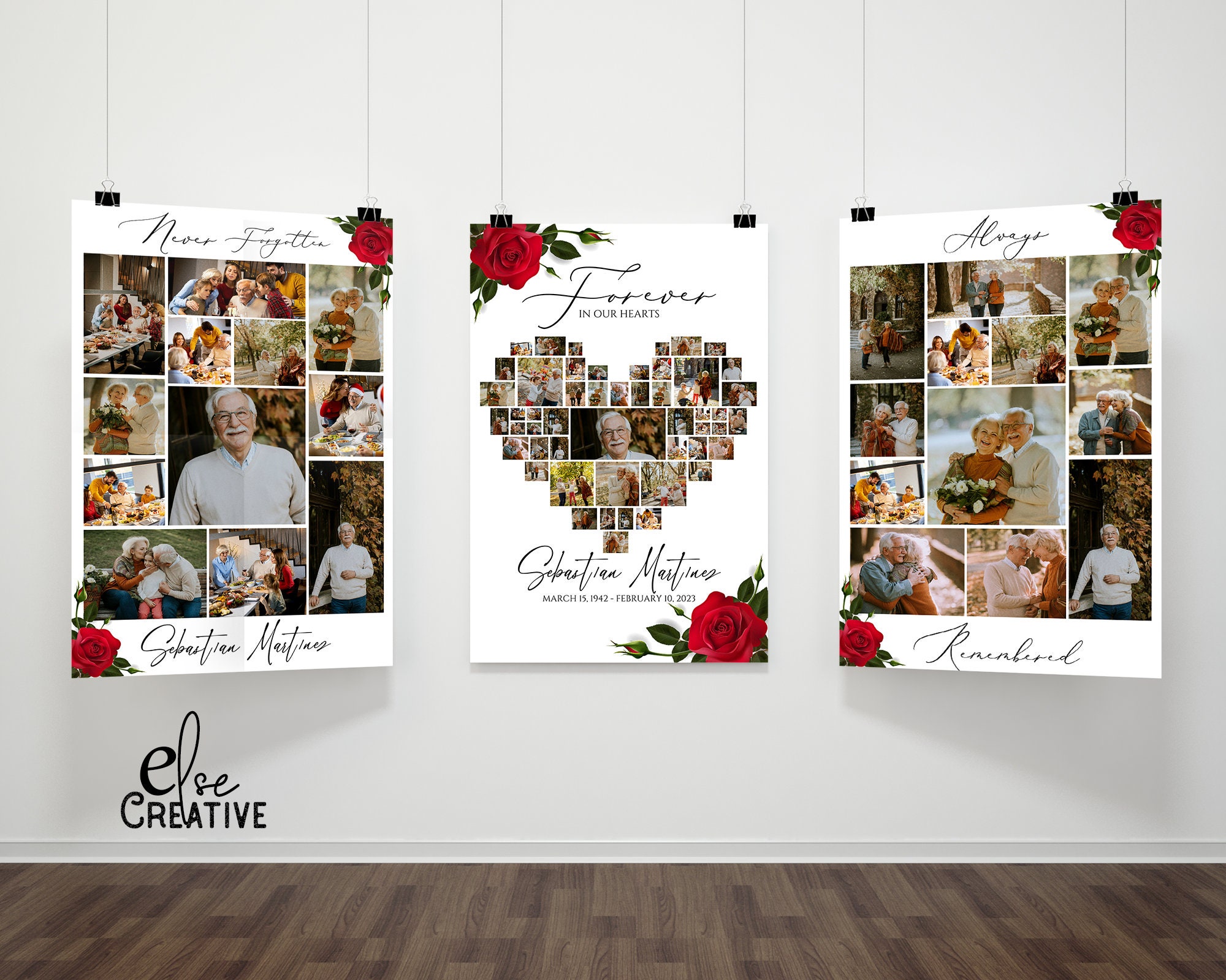 SET Funeral Heart Collage Templates, Heart Roses Funeral Photo Collage ...