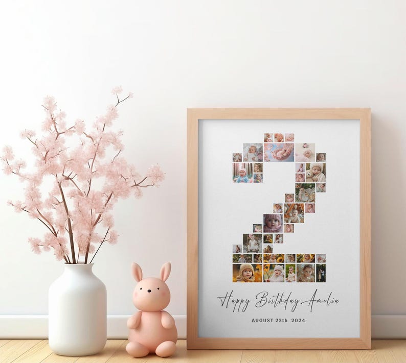 Birthday Number 2 Photo Collage, Birthday Gift, Second Birthday Photo 2 ...