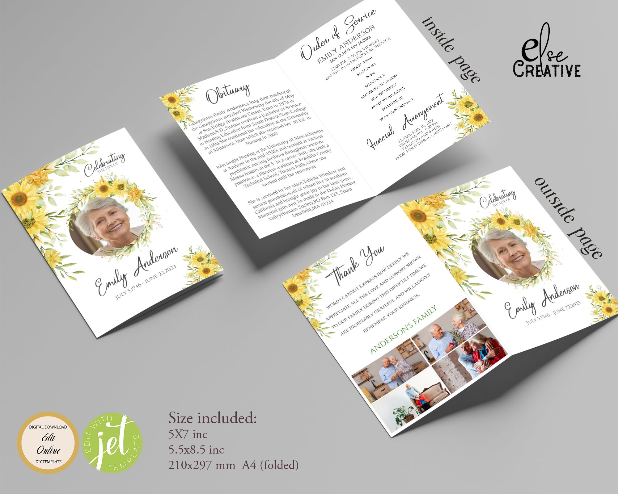 Daisy Funeral Program, Yellow Obituary Template, Funeral Program ...