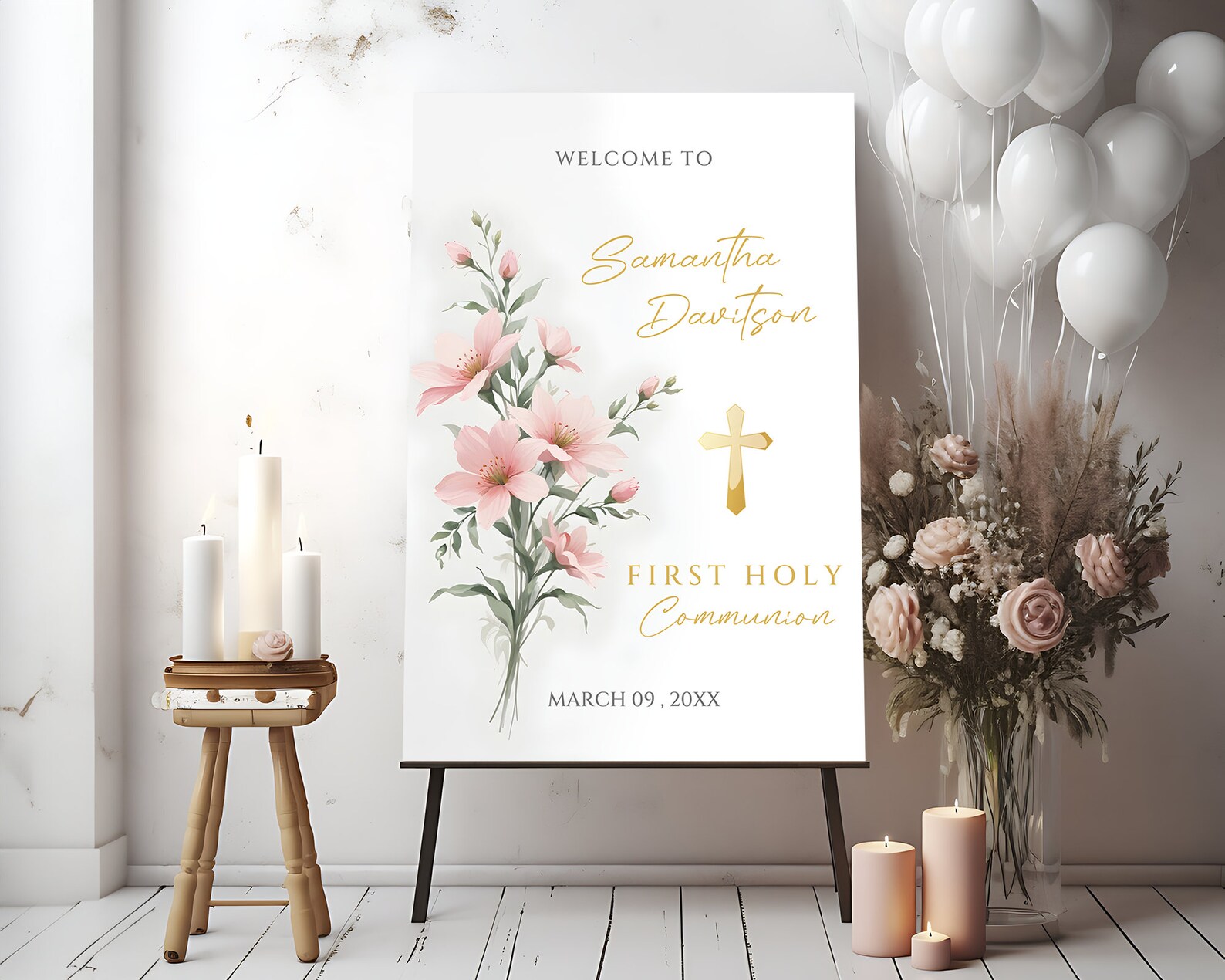 First Communion Welcome Sign Template, Pink First Communion Welcome ...