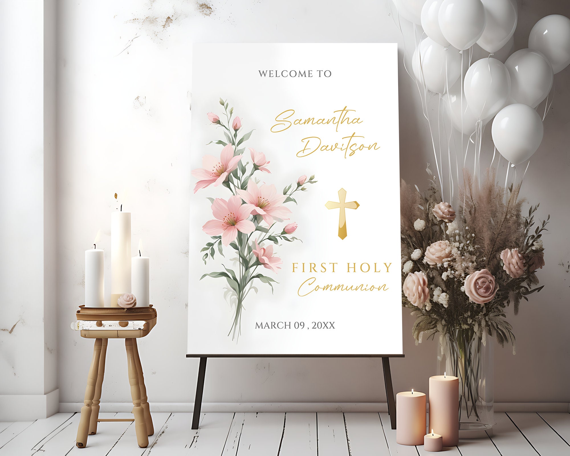 First Communion Welcome Sign Template, Pink First Communion Welcome ...