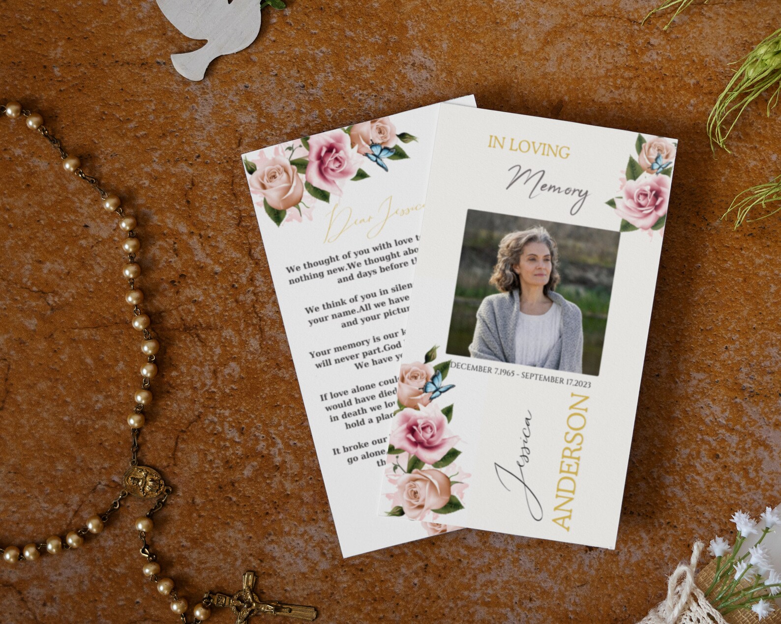 Editable Funeral Prayer Card Template,pink Roses Prayer Card, Printable ...