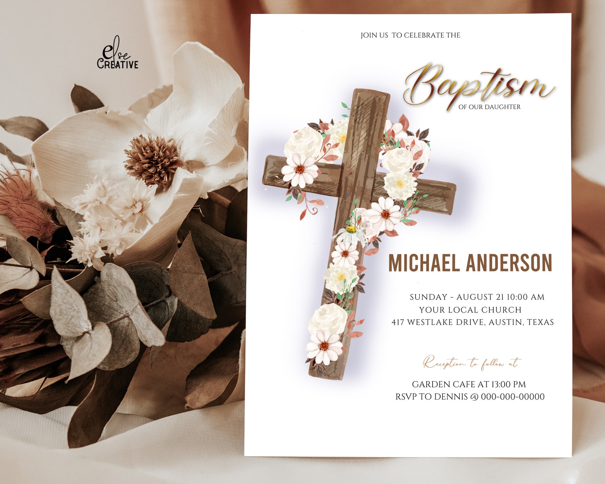 Simple Boho First Communion Invitation Template / Holy Cross Communion ...