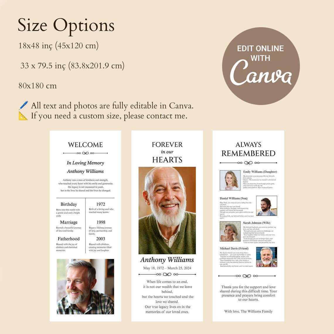 Memorial Reception Banner Set: Editable Celebration of Life Template ...