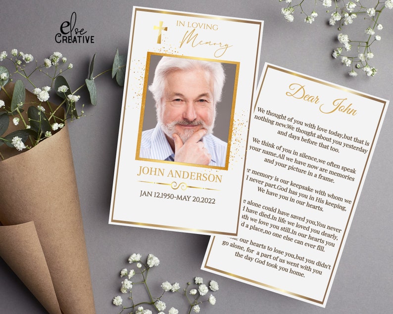 Funeral Prayer Card Template Gold Frame for Men and for Women Memorial ...
