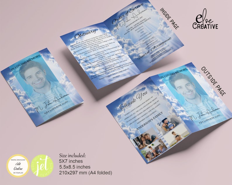 Funeral Program Template Blue Sky Heaven, Funeral Program Template for ...