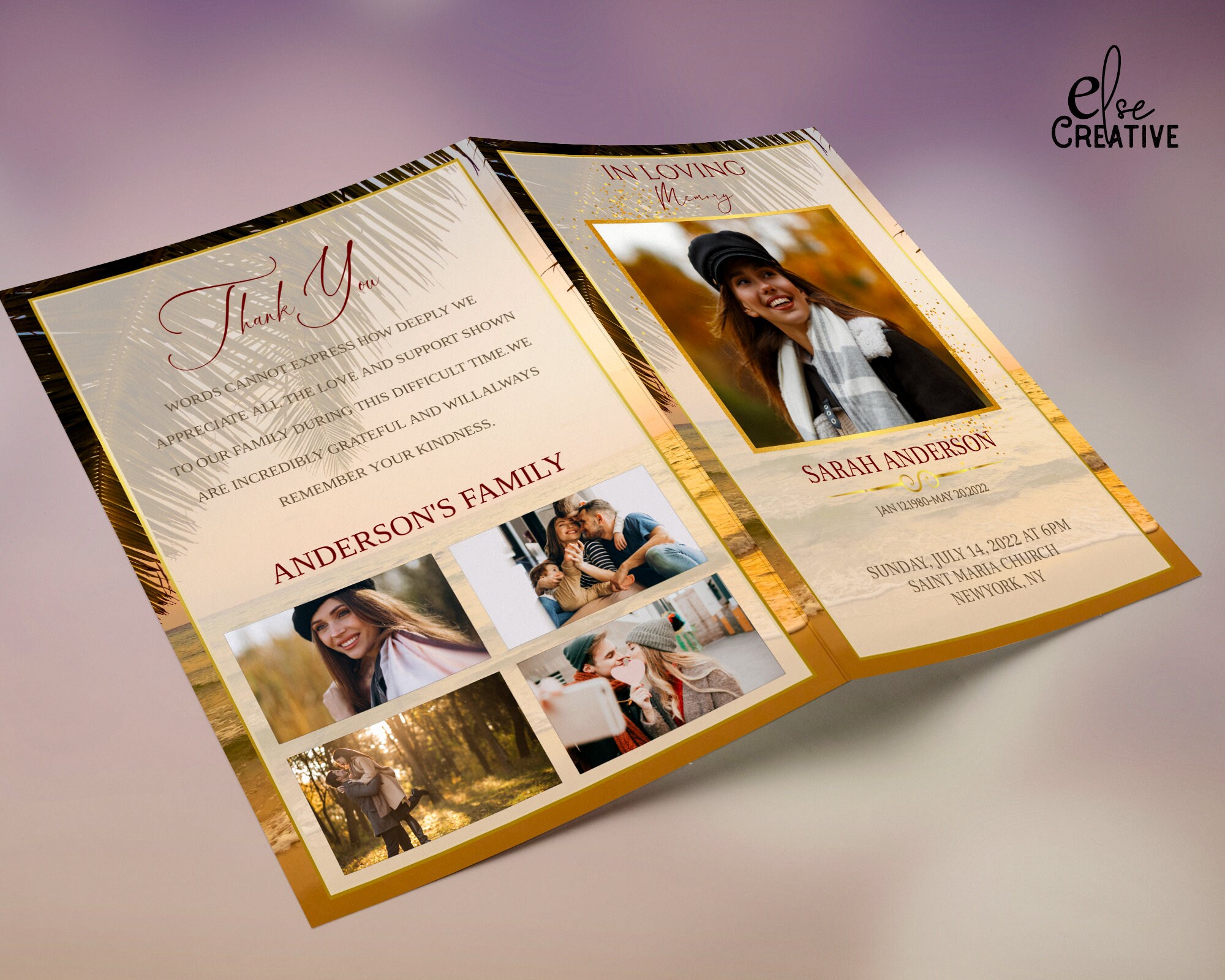 Beach Sunset Funeral Program, Funeral Announcement Template for Women ...