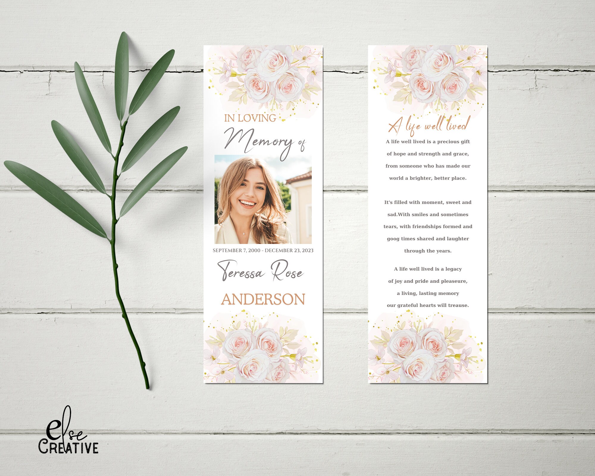 Modern Photo Funeral Bookmark Template for Men and Women,memorial ...
