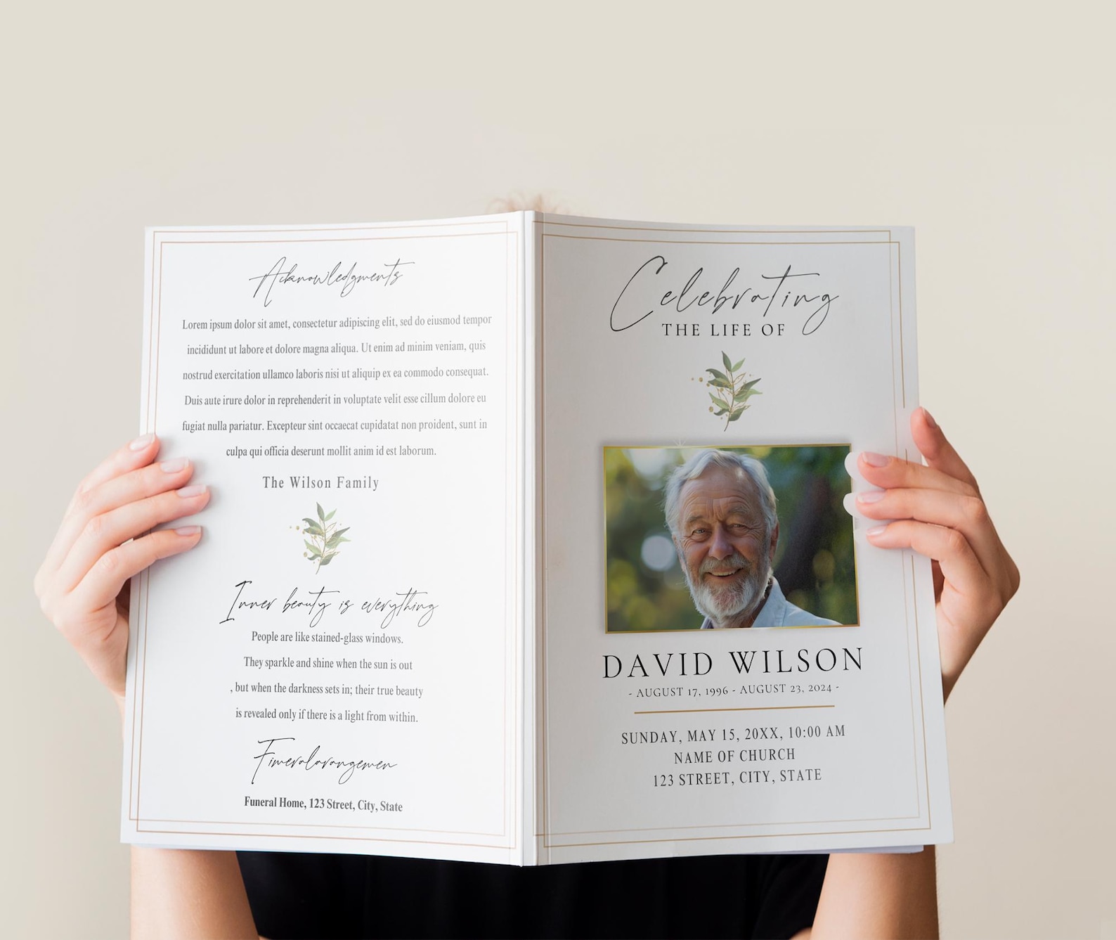 Funeral Program Template: Editable Bi-fold Obituary (canva Printable ...