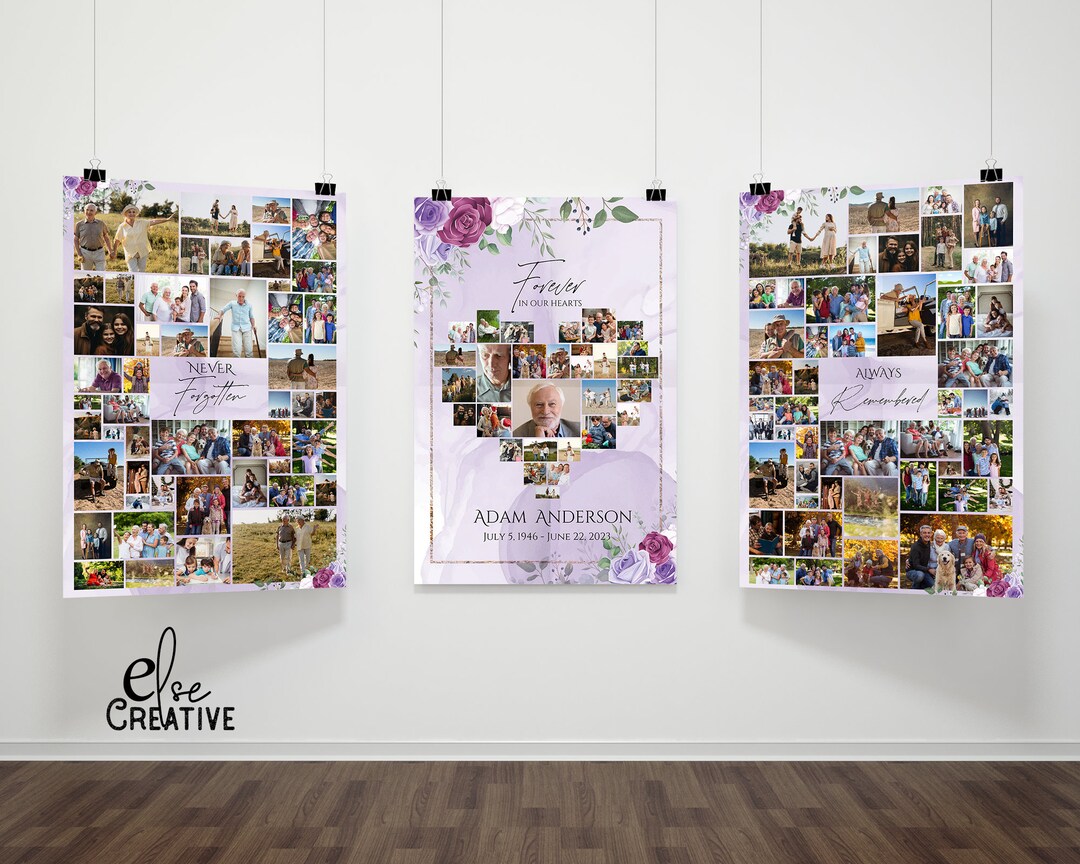 Funeral Collage Templates,heart Photo Collage,purple Roses,for Men for ...
