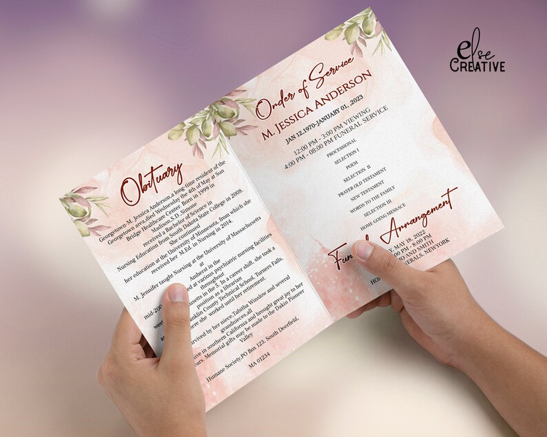 Elegant Watercolor Floral Funeral Program Template (digital) - Etsy