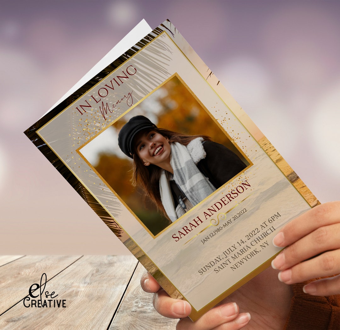 Beach Sunset Funeral Program, Funeral Announcement Template for Women ...