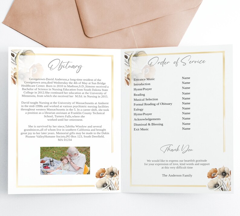 Editable Funeral Program Template, Funeral Memorial, Boho Service ...