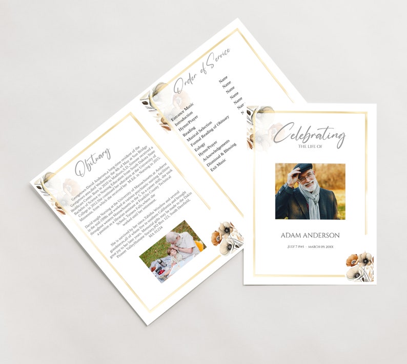 Editable Funeral Program Template, Funeral Memorial, Boho Service ...