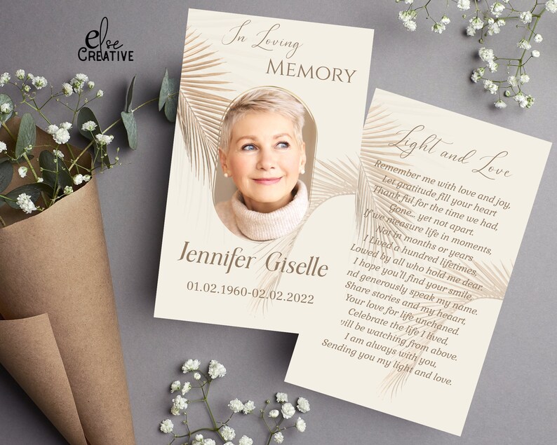 Funeral Prayer Card Template: Printable Memorial Service (instant ...