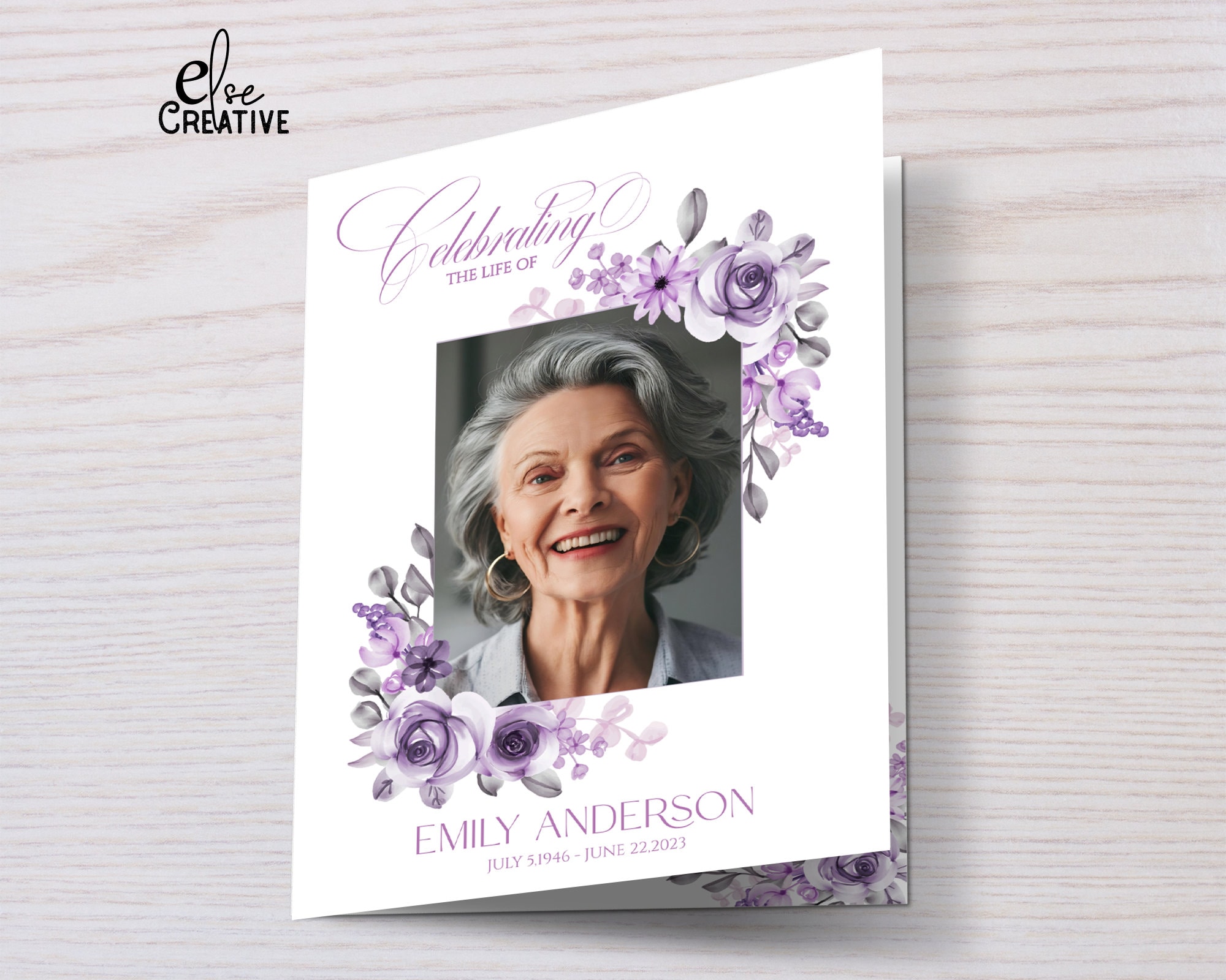Editable Purple Floral Funeral Program Template (5x7, 5.5x8.5) (digital ...