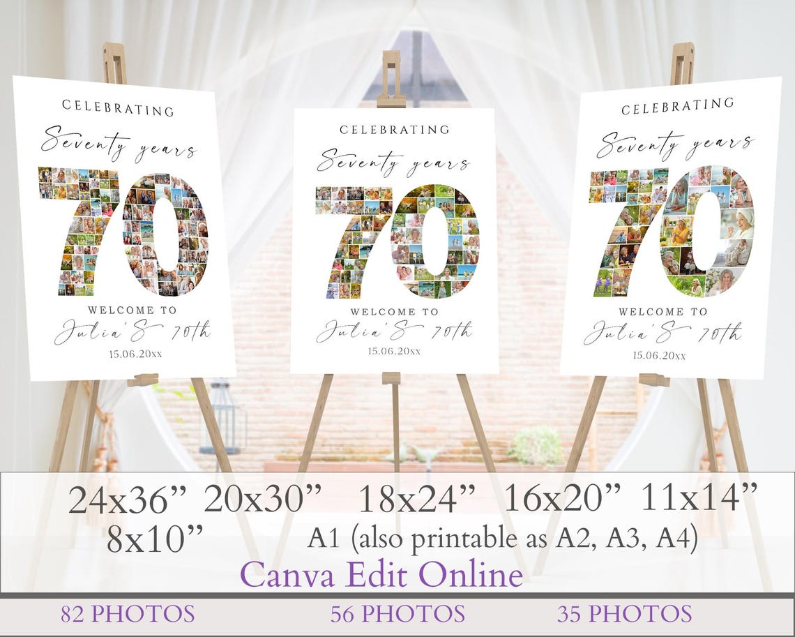 70th Birthday Photo Collage Template: Milestone Party Decor (digital ...