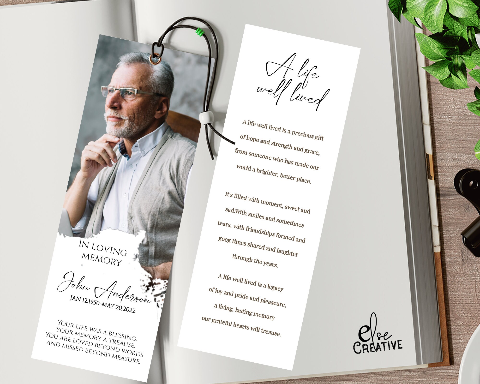Funeral Bookmark Template Minimalist Modern for Men and Women ...
