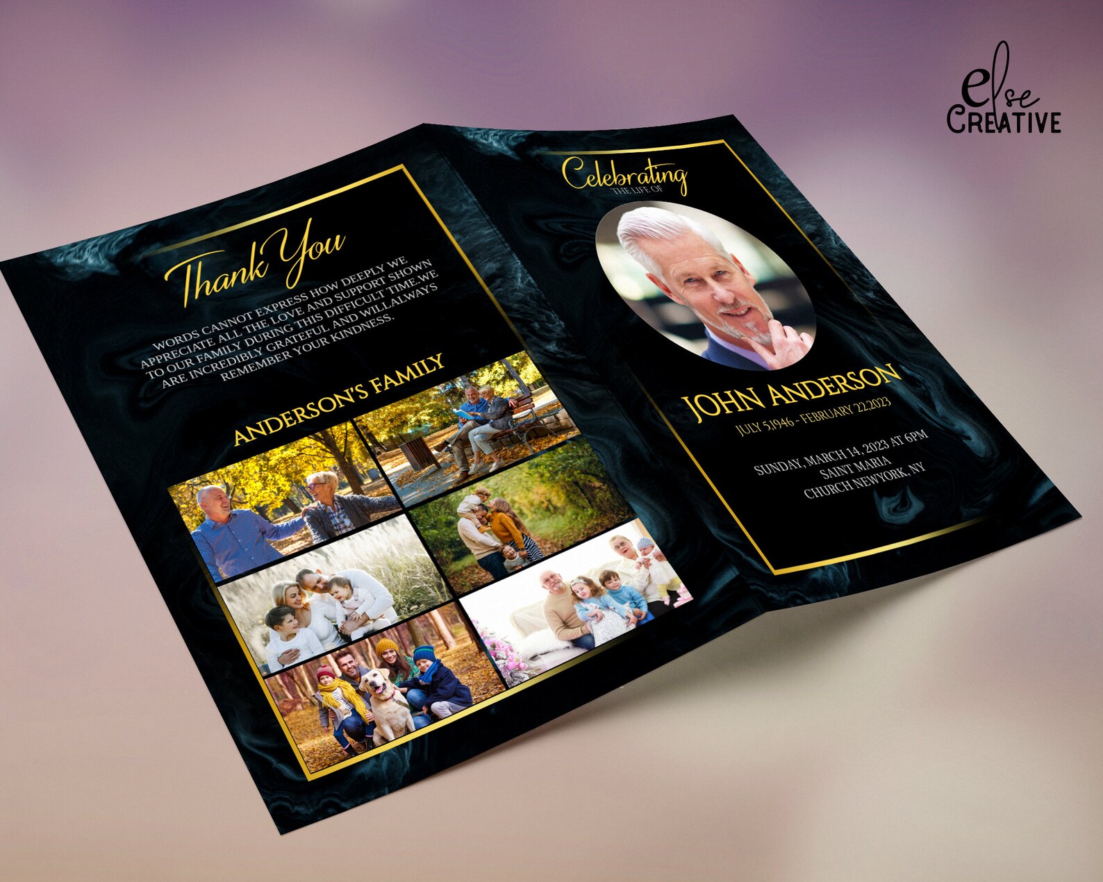 Editable Black Funeral Program Template: Memorial Service (digital ...
