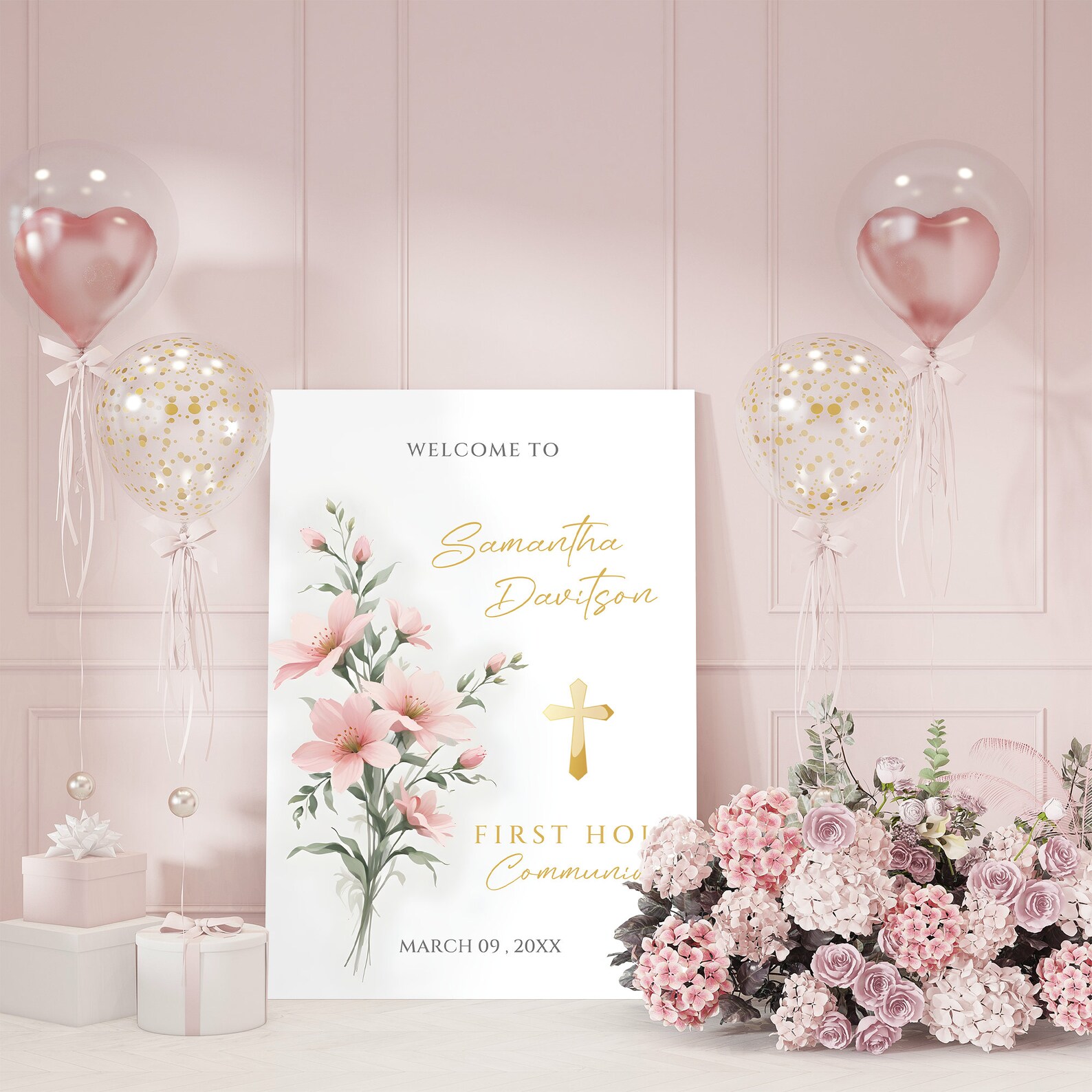 First Communion Welcome Sign Template, Pink First Communion Welcome ...