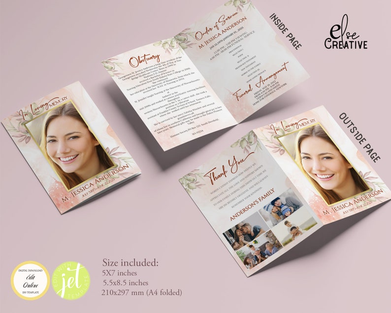 Elegant Watercolor Floral Funeral Program Template (digital) - Etsy