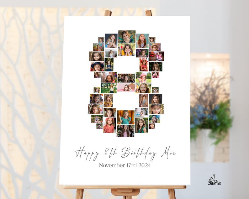 8th Birthday Photo Collage, Birthday Gift, Editable Birthday Photo ...