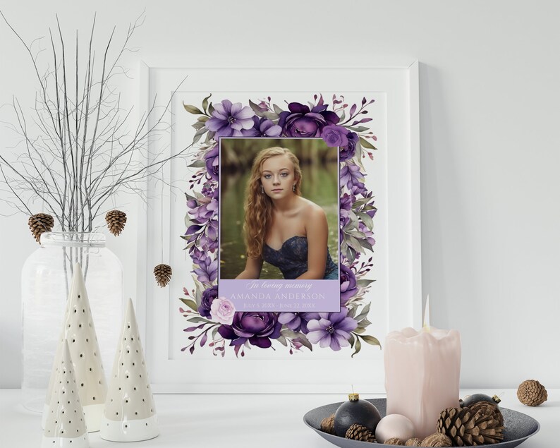 Purple Floral Funeral Photo Collage Sign Template (digital Download) - Etsy