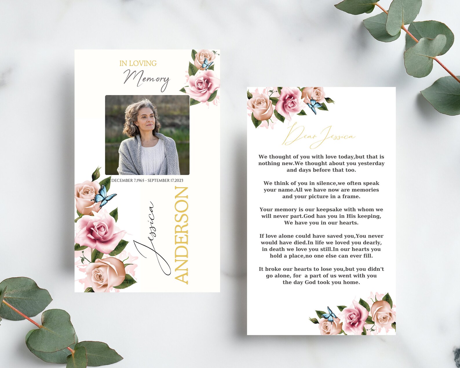 Editable Funeral Prayer Card Template,pink Roses Prayer Card, Printable ...