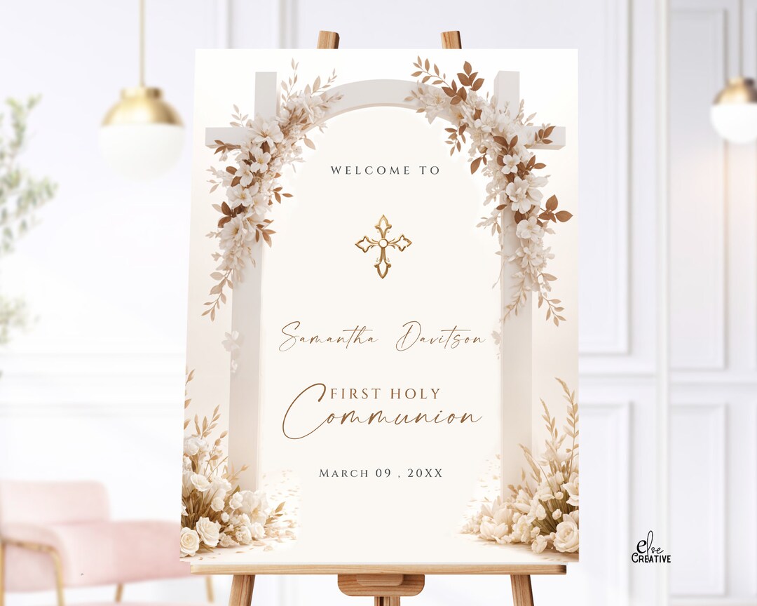 First Communion Welcome Sign Template, Pink First Communion Welcome ...