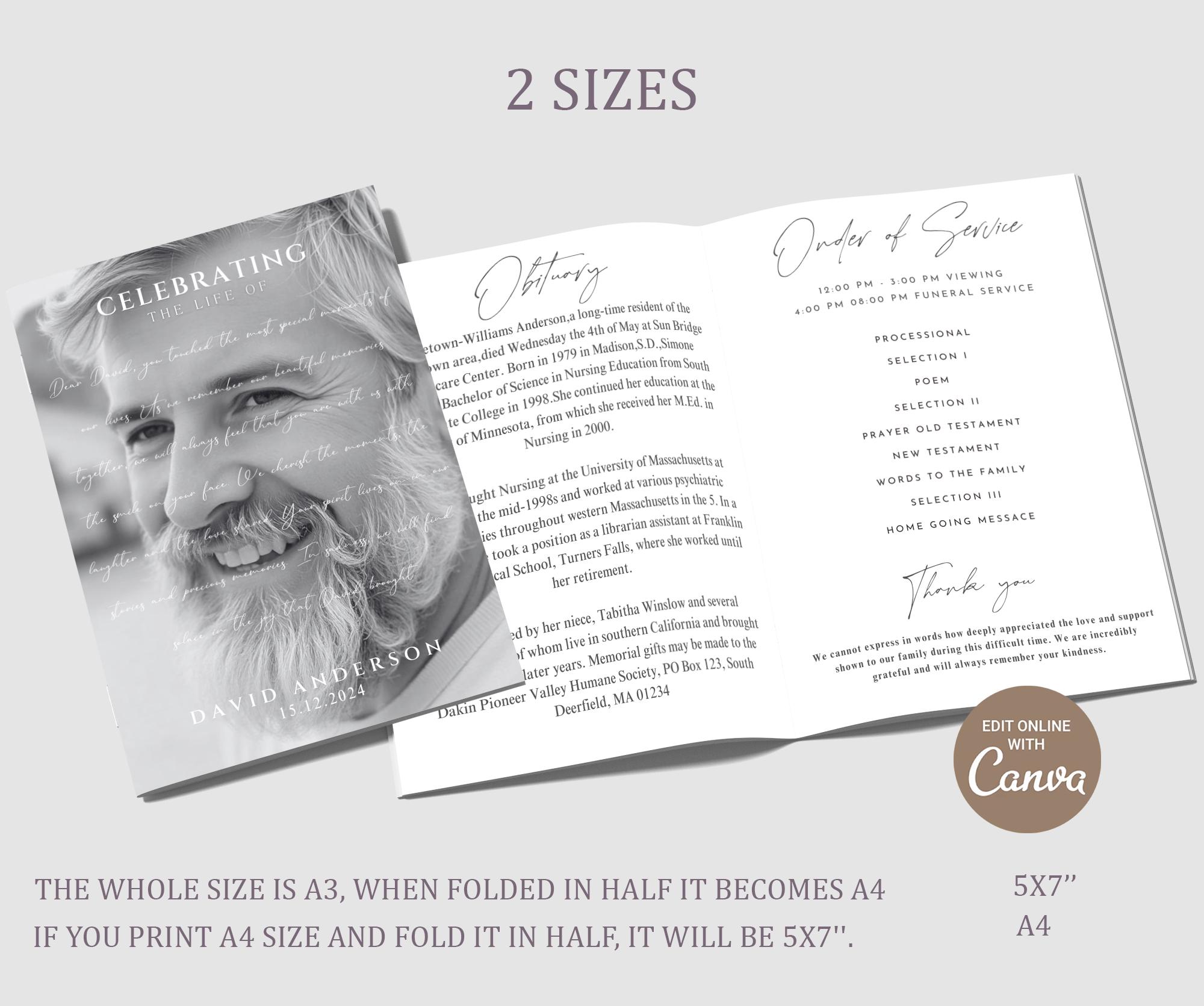 Minimalist Funeral Program Template: Simple Memorial Service (canva ...